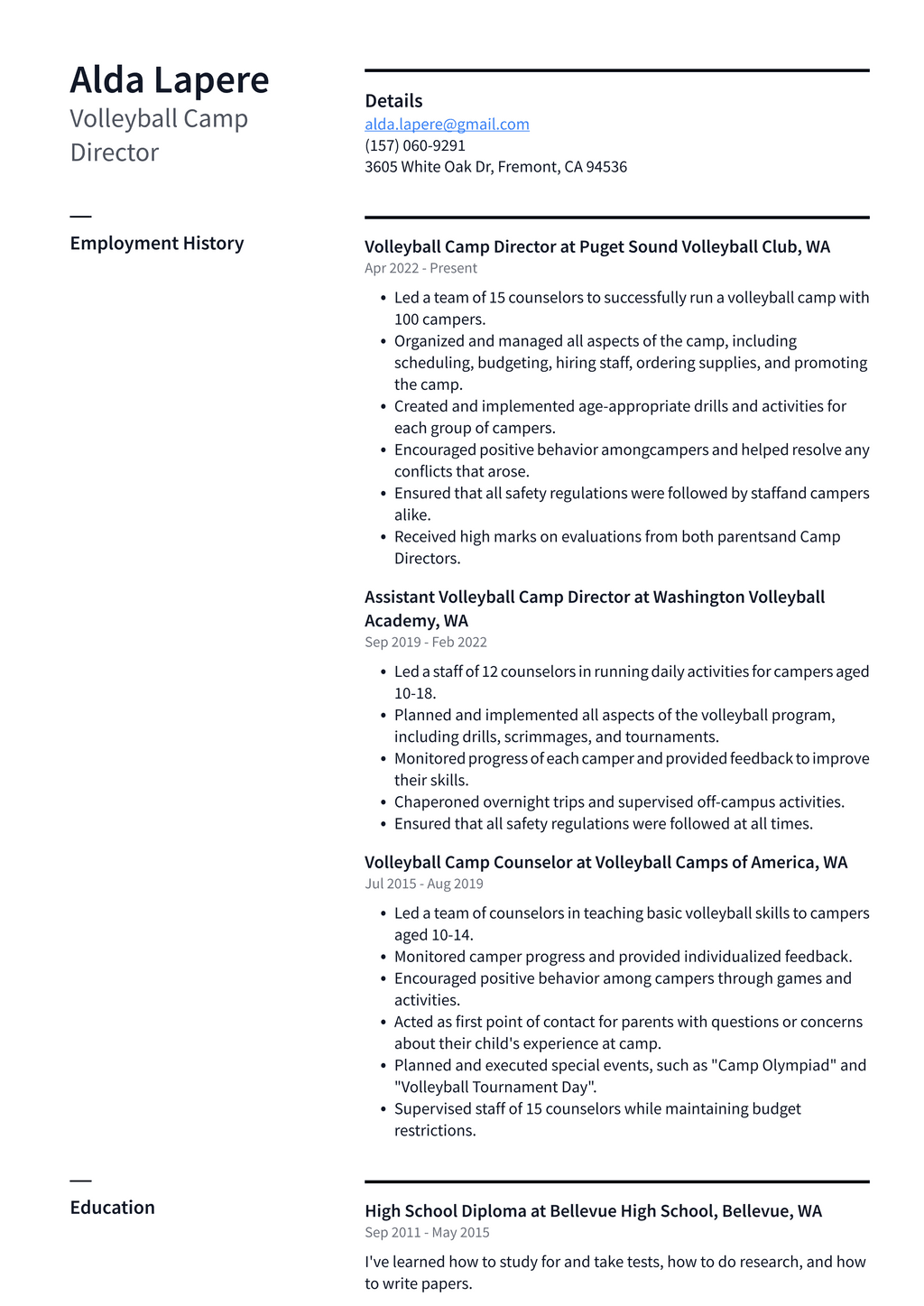 Volleyball Coach Resume Example and Writing Guide - ResumeLawyer