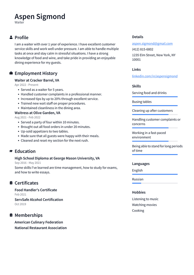 Hostess Resume Example and Writing Guide - ResumeLawyer