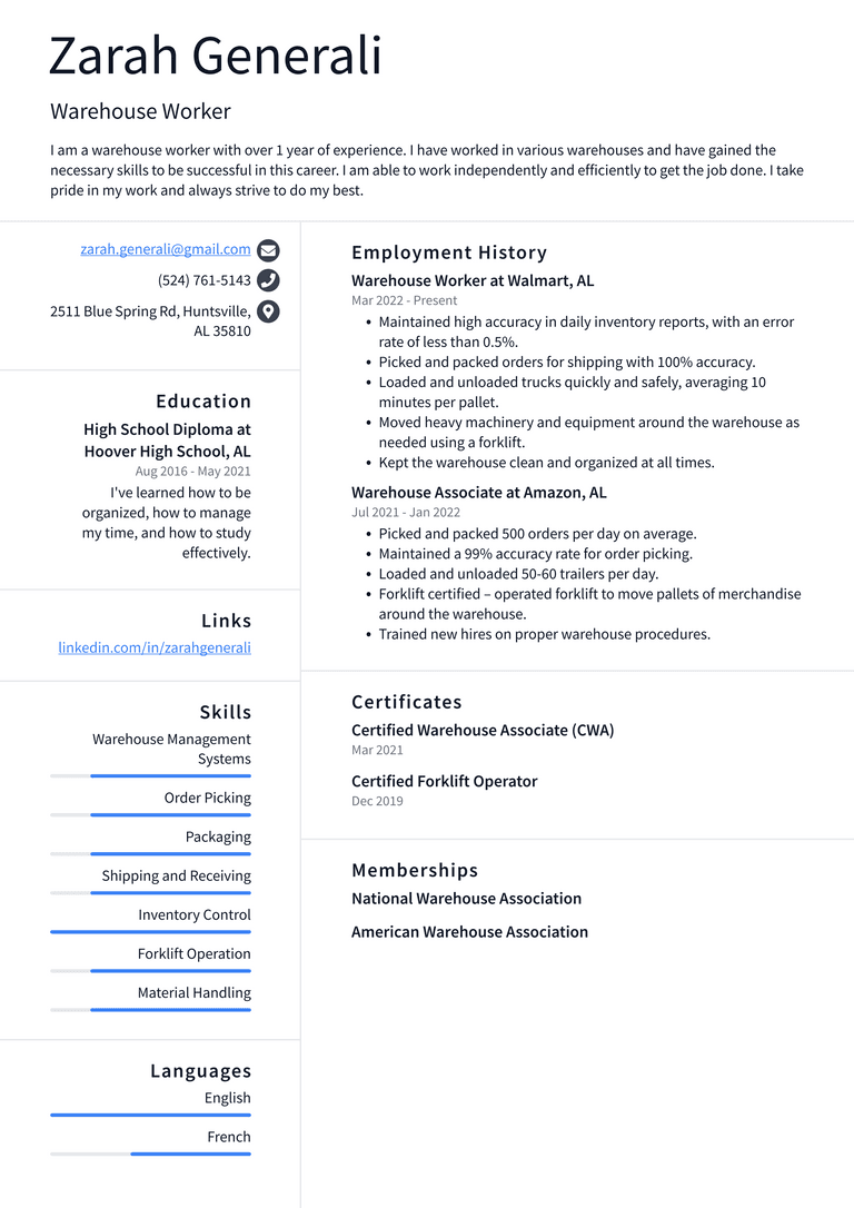 Package Handler Resume Example and Writing Guide - ResumeLawyer