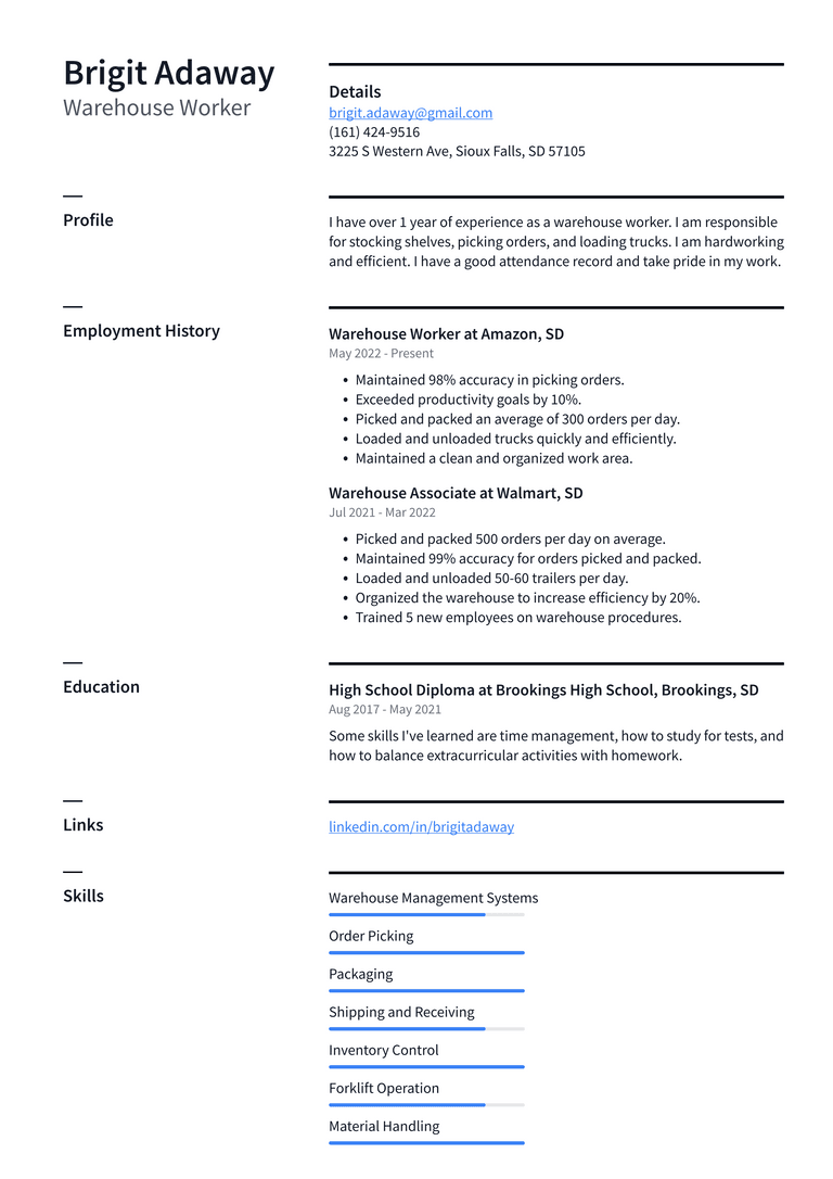 Package Handler Resume Example and Writing Guide - ResumeLawyer