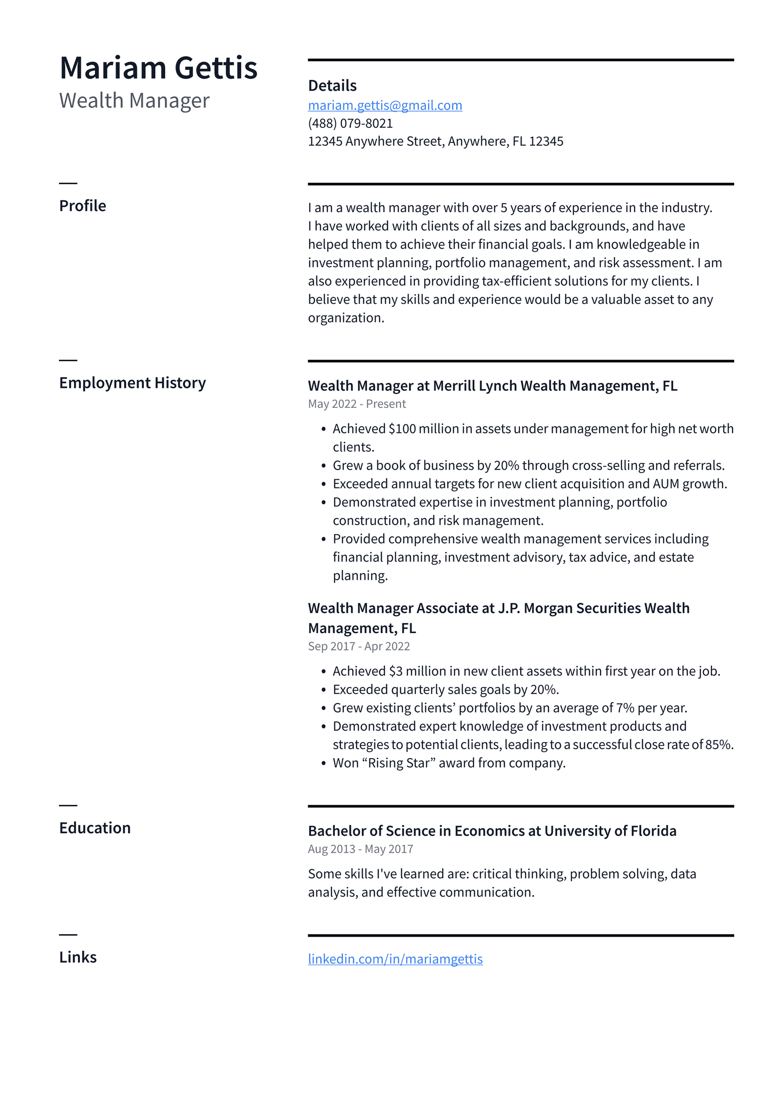 Financial Advisor Resume Example and Writing Guide - ResumeLawyer