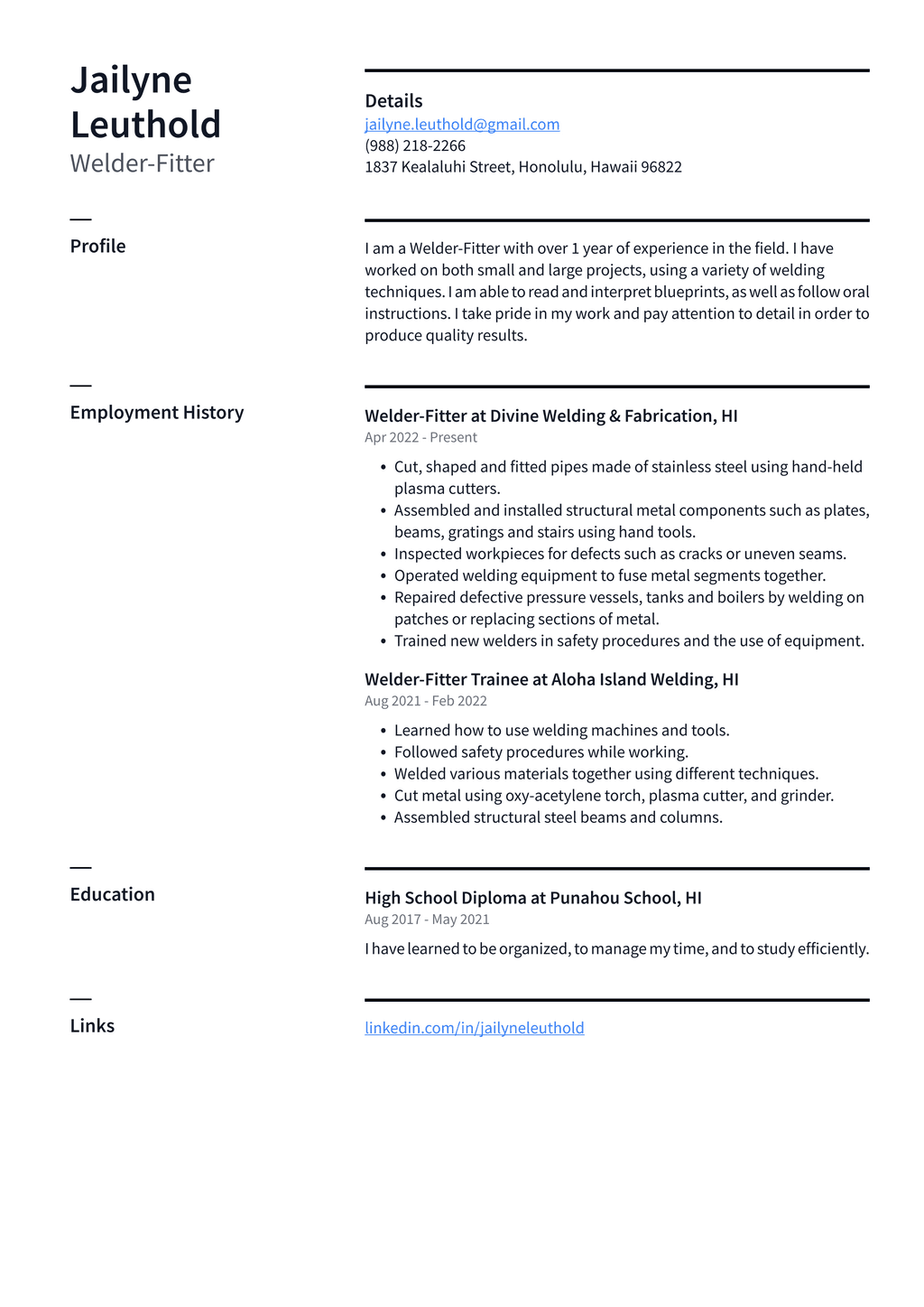 Welder Resume Example and Writing Guide - ResumeLawyer