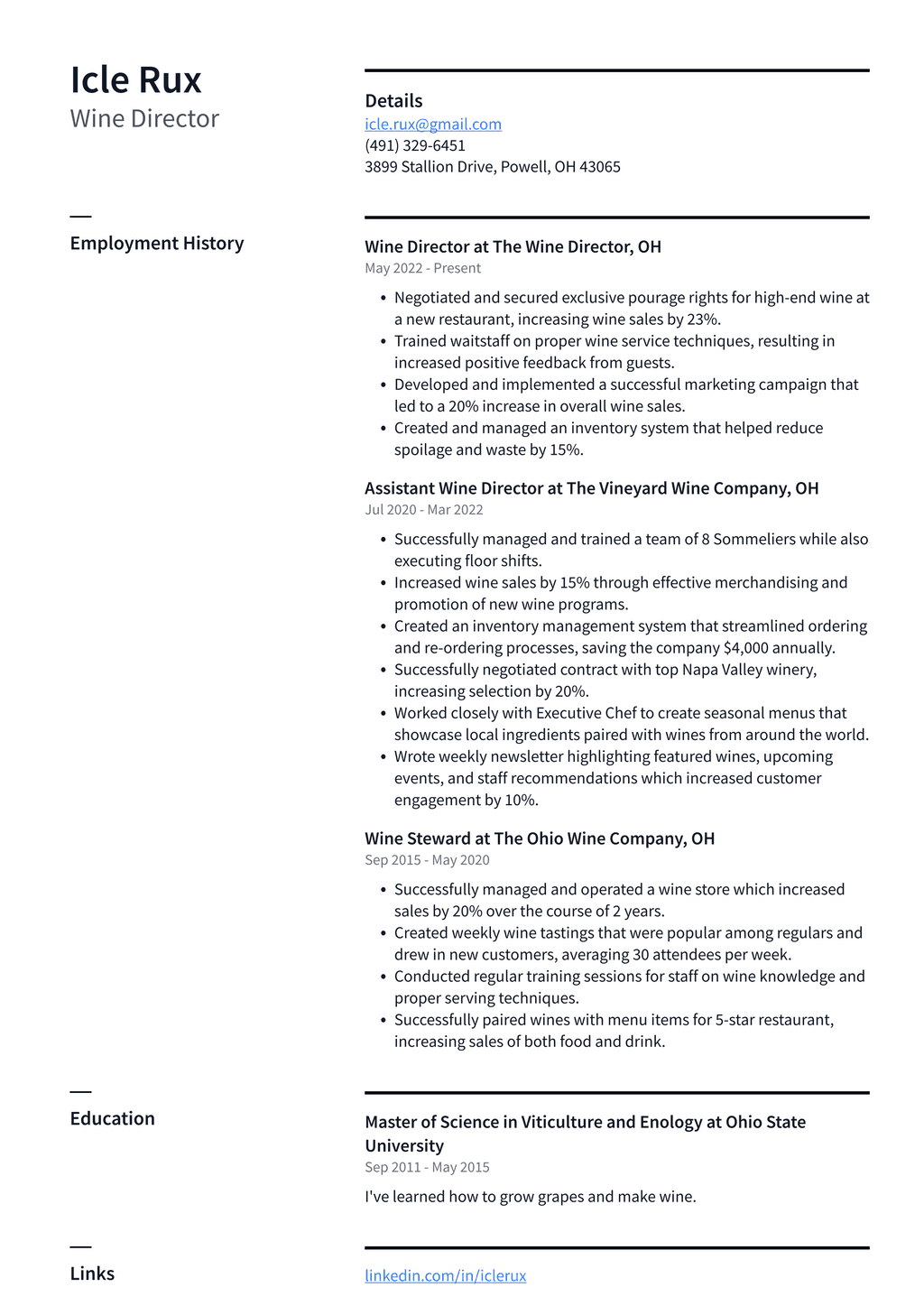 Sommelier Resume Example and Writing Guide - ResumeLawyer