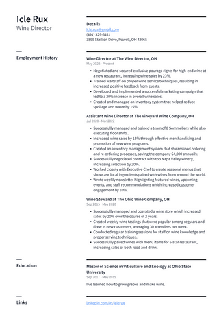 Sommelier Resume Example and Writing Guide - ResumeLawyer
