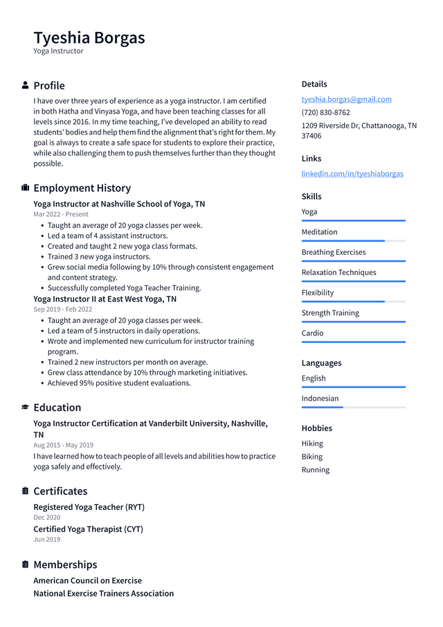 Yoga Instructor Resume Example and Writing Guide - ResumeLawyer