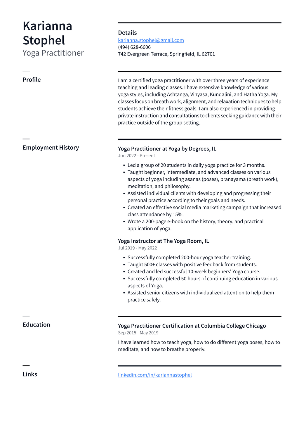 Yoga Instructor Resume Example and Writing Guide - ResumeLawyer