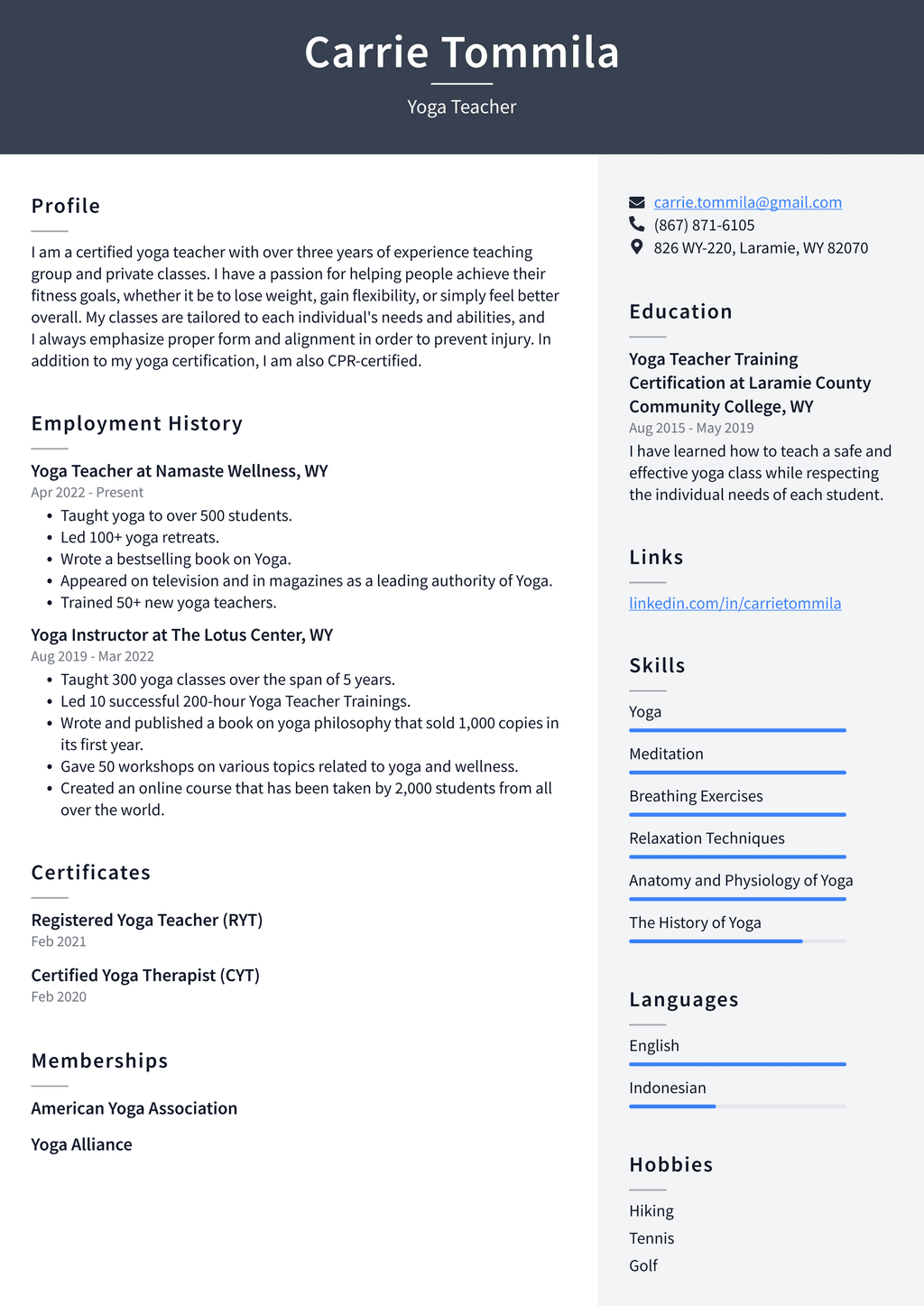 Yoga Instructor Resume Example and Writing Guide - ResumeLawyer