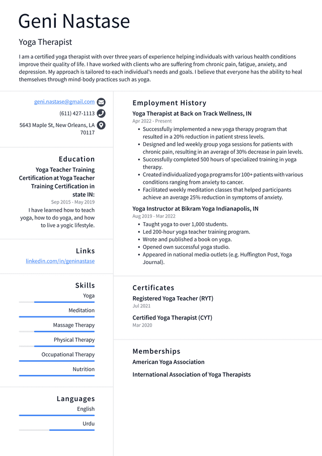 Yoga Instructor Resume Example and Writing Guide - ResumeLawyer