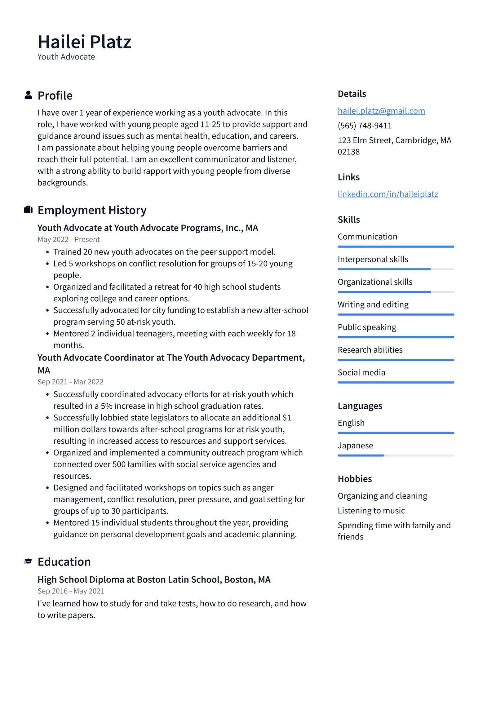 Youth Services Specialist Resume Example and Writing Guide